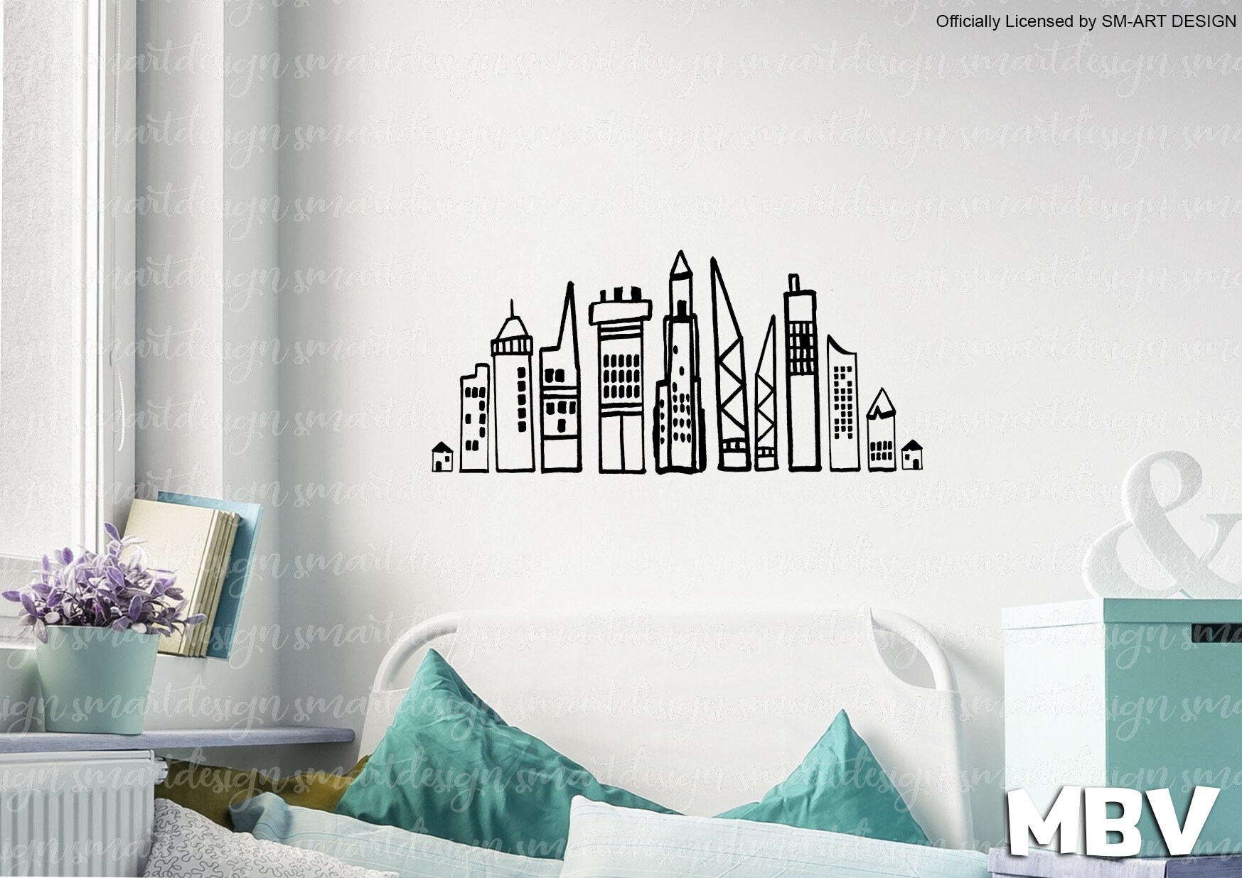 City Skyline Decal Hand Drawn Town Vinyl Wall Decal - Etsy