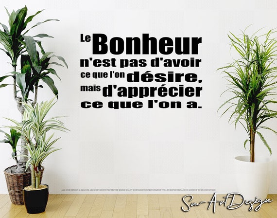 Le Bonheur Wall Vinyl Decal Happiness Inspirational Quote | Etsy