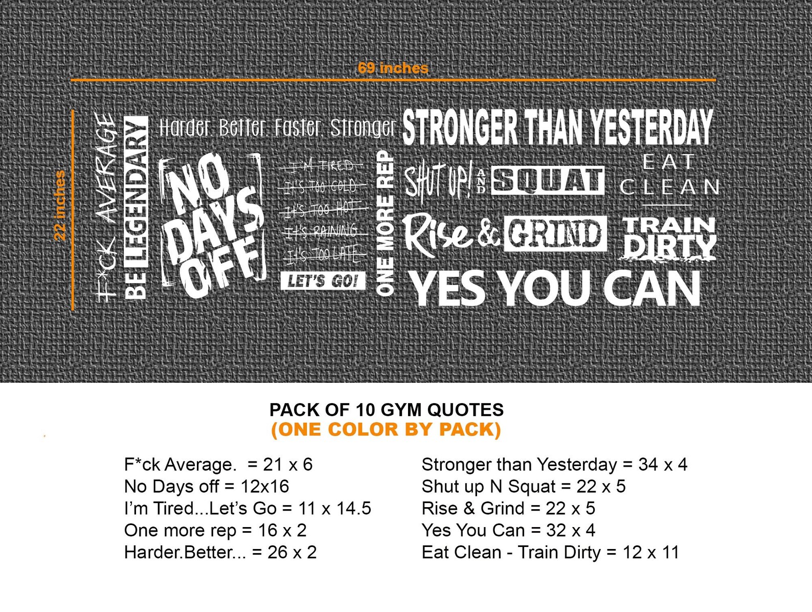 GYM QUOTES PACK 10 Wall Decal Sticker Lot Gym Wall Decor | Etsy