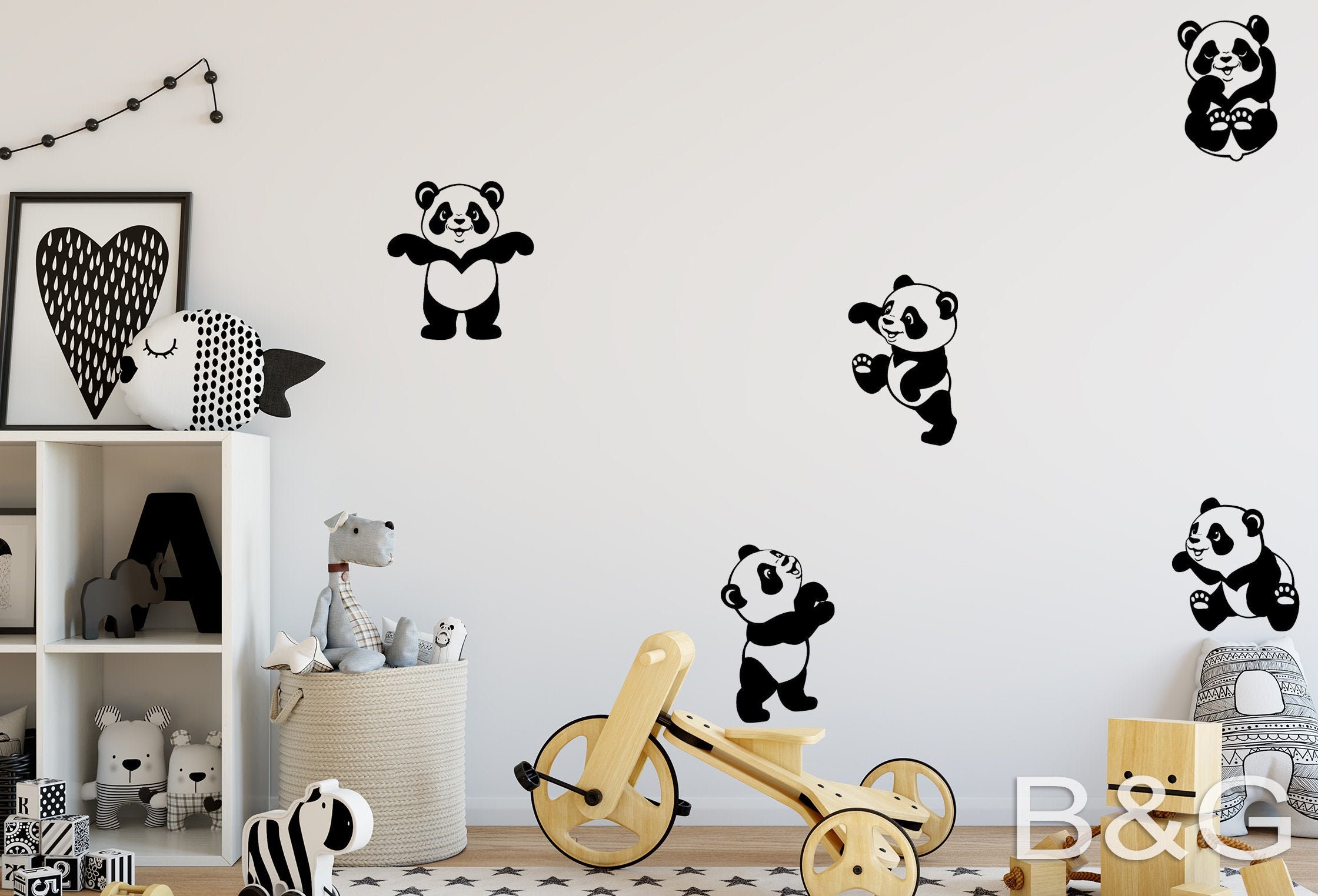 Panda Wall Decals Set of 5 Panda Stickers Panda Mural - Etsy