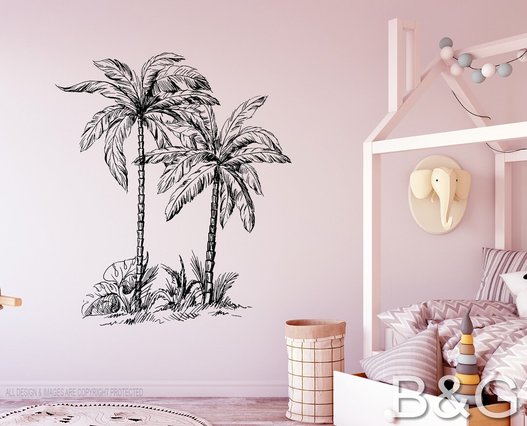 Tropical Palm Tree Sketch Vinyl Decal: Beach Decor Mural - Etsy