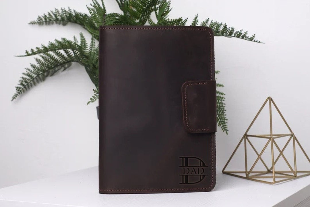 Leather Notebook Cover, Monogram Notebook for Dad, Planner for Dad ...