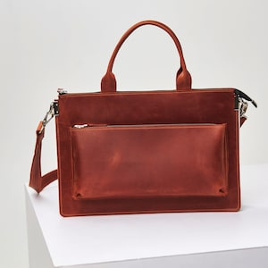 Leather Laptop Bag With Zipper,womens Laptop Bag,minimalist Laptop Bag ...