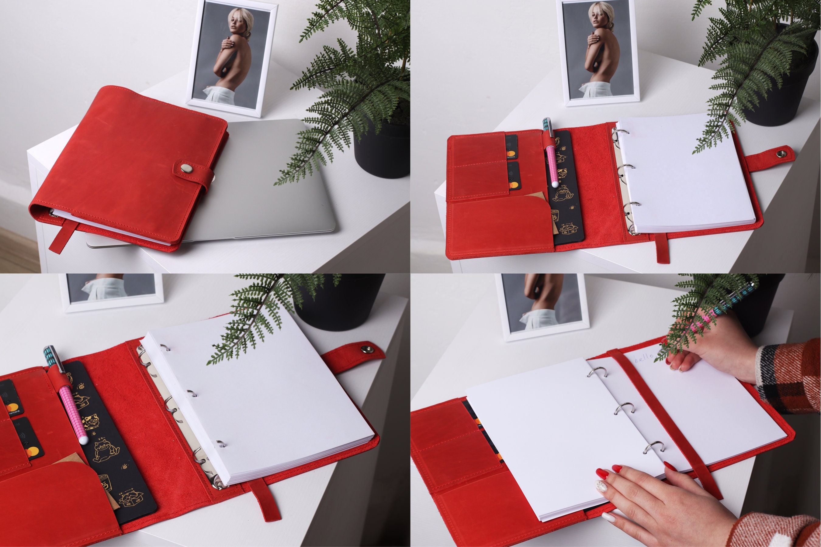 Leather Binder Engraved, Leather Binder Cover, 4 Ring Binder, Red ...