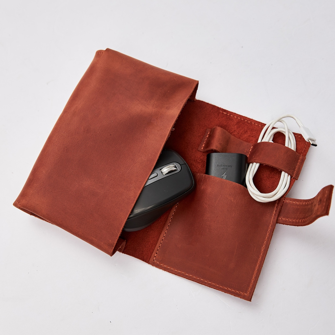 Personalized Cord Organizer, Travel Electronics Organizer, Leather ...