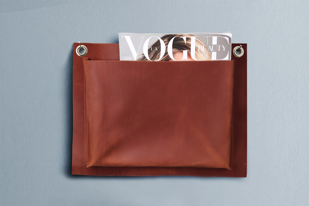 Leather Wall Magazine Rack, Custom Wall Magazine Holder, Personalized ...
