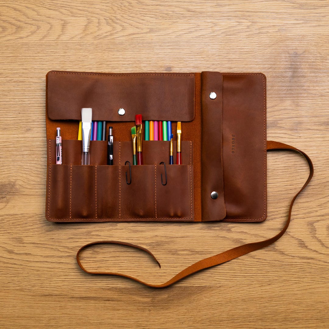 Leather Pencil Roll Case, Pencil Roll Monogram, Artist Gifts, Pencil ...