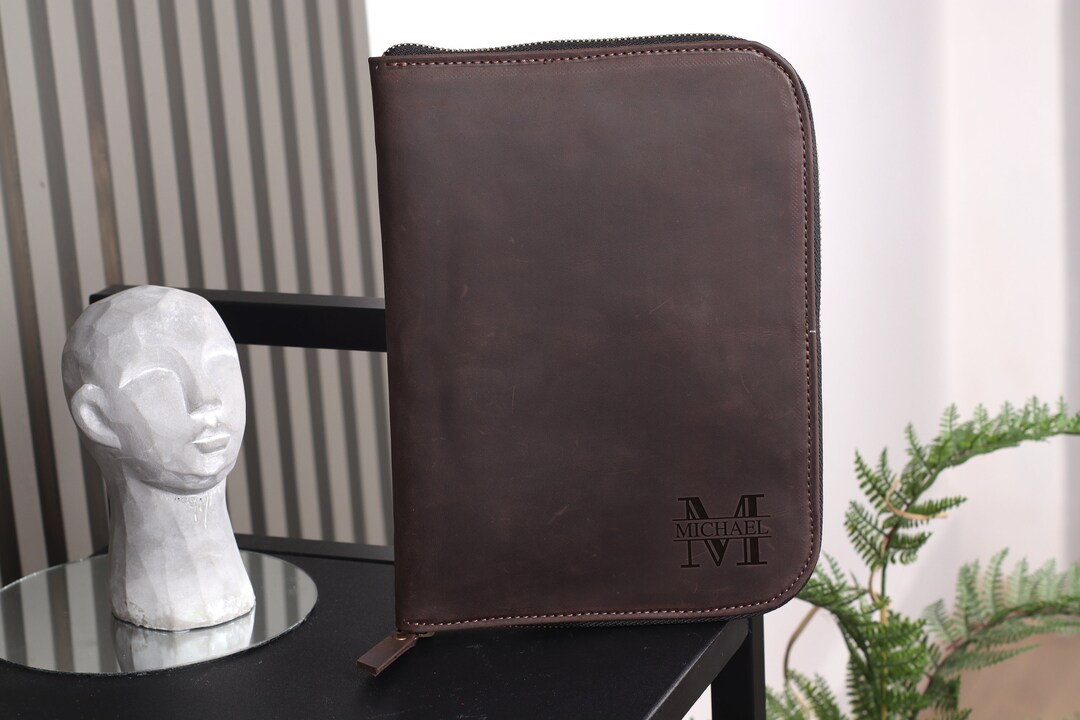 Personalized Leather Portfolio With Zipper, Leather Notebook With ...