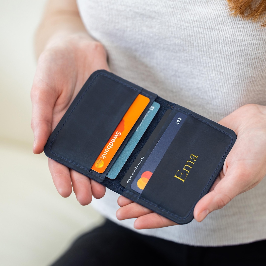 Leather Card Holder Wallet, Personalized Card Holder, Slim Card Holder ...