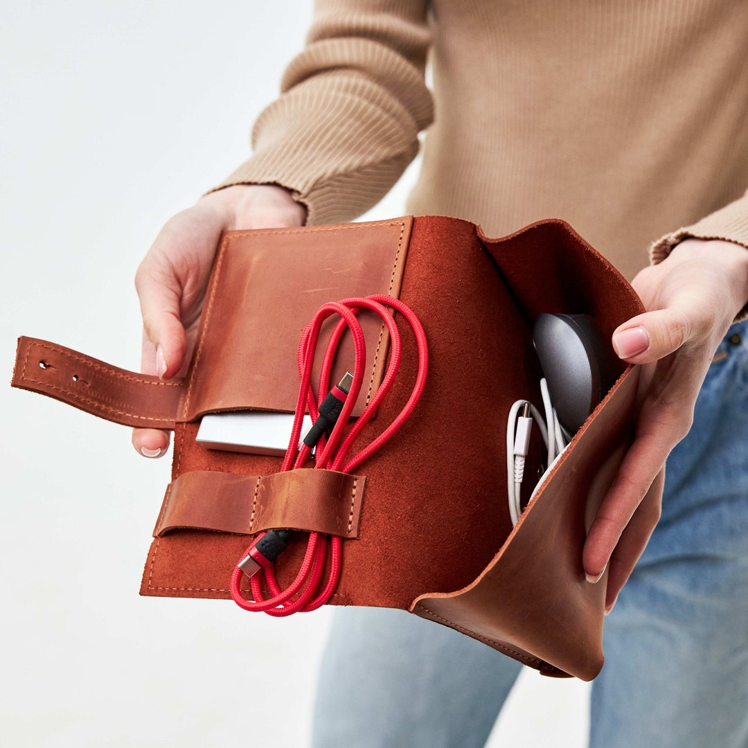 Custom Leather Cable Case,leather Cord Organizer,leather Tech Bag ...