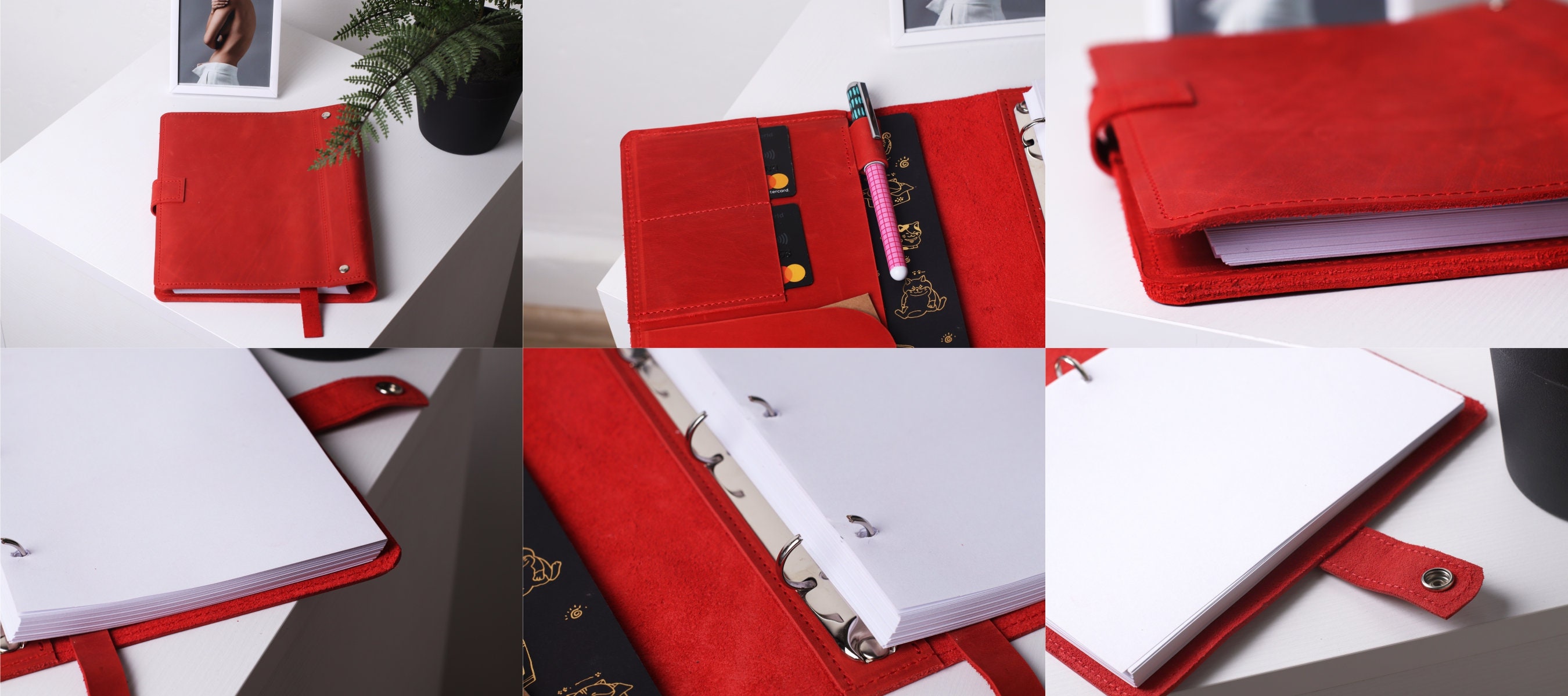 Leather Binder Engraved, Leather Binder Cover, 4 Ring Binder, Red ...