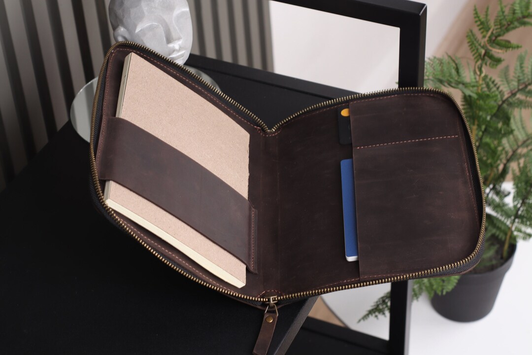 Leather Zippered Portfolio, Tablet Portfolio, Leather Portfolio for Men ...