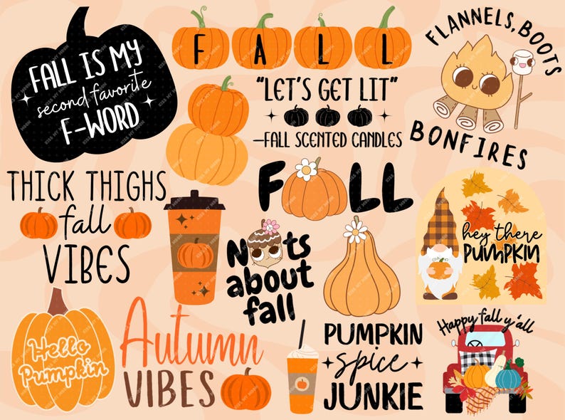 Autumn Vibes Clip Art Bundle SVG Vector Art PNG Transparent Leaves ...