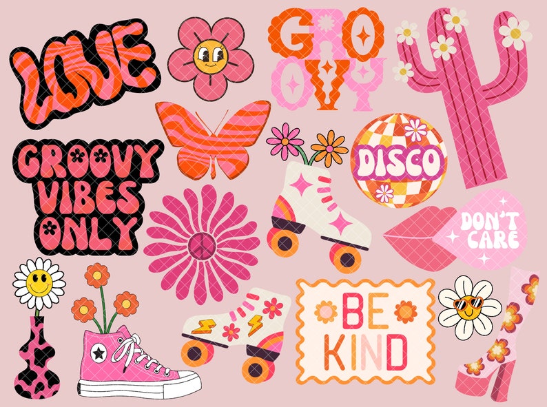 35 Groovy Vibes Clip Art Bundle SVG Vector Art PNG Transparent Hippie ...