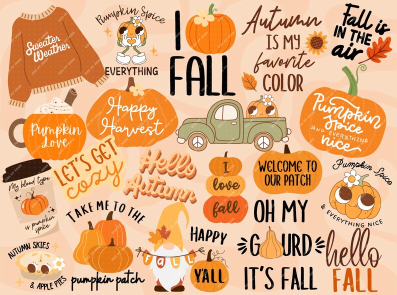 Autumn Vibes Clip Art Bundle SVG Vector Art PNG Transparent Leaves ...