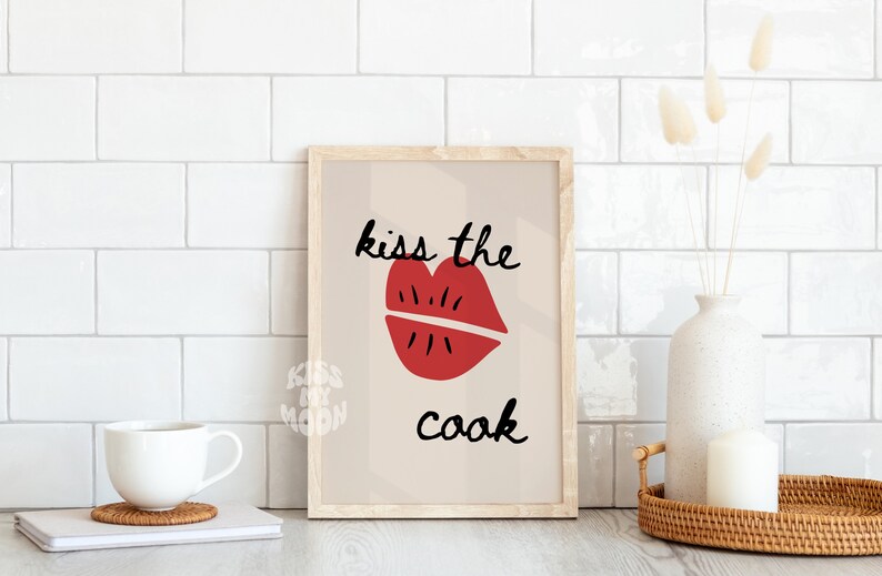 Kiss the Cook, Kitchen Art, Retro Poster Prints, Wall Art, Printable ...