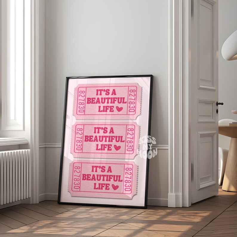 Ticket Stub, Quotes, Pink, Retro Poster Art Print, Home Decor, Wall Art ...