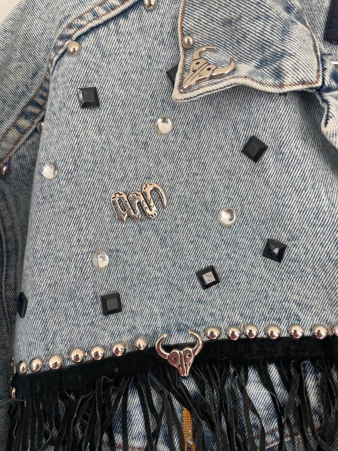 Vintage Western Fringe & Denim Bejeweled Jacket - Etsy