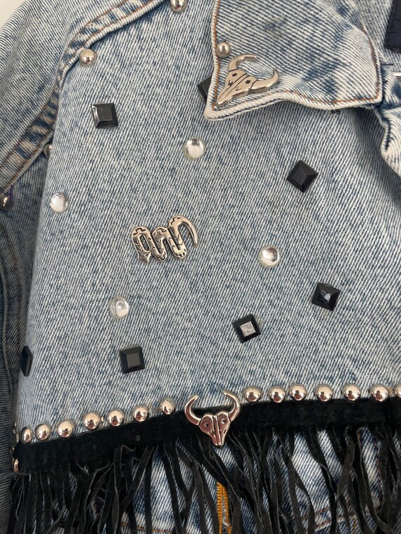 Vintage Western Fringe & Denim Bejeweled Jacket - Gem