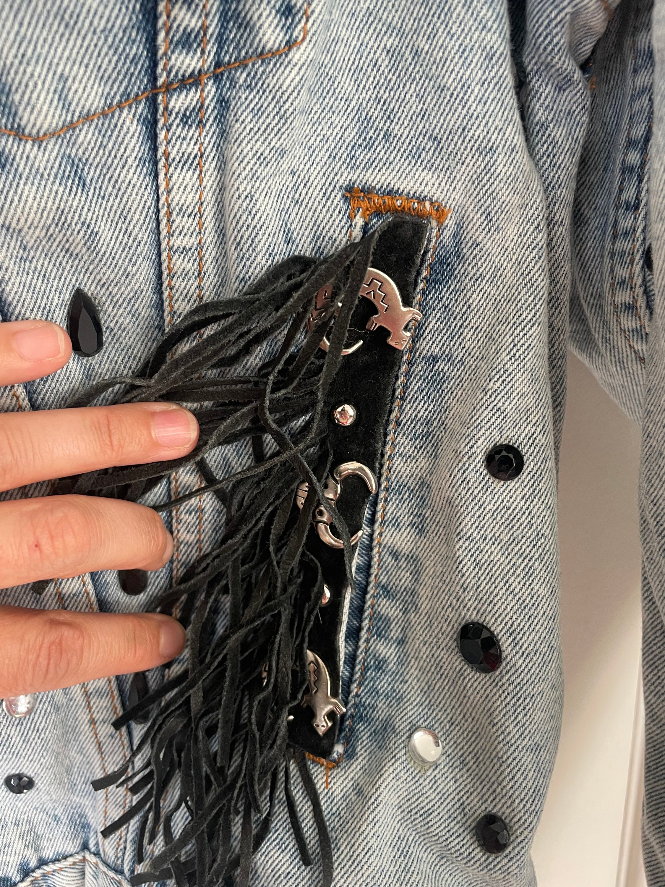 Vintage Western Fringe & Denim Bejeweled Jacket - Etsy