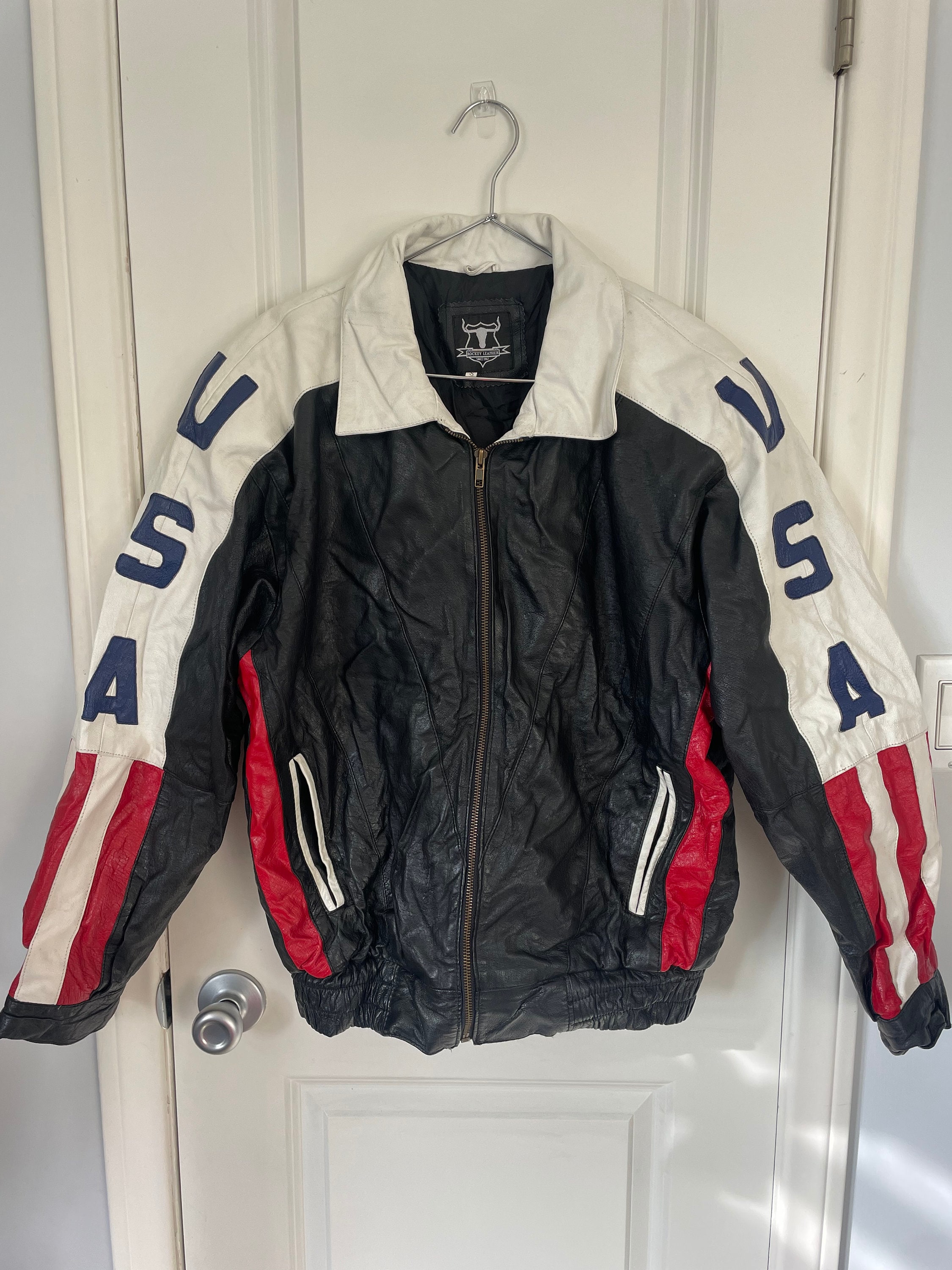 Vintage USA Flag Leather Jacket - Etsy