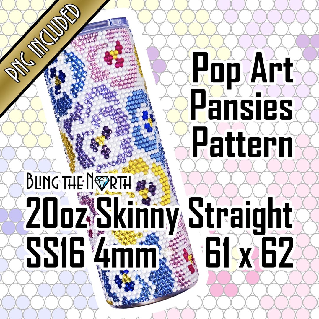 POP ART PANSIES Rhinestone Pattern Template | SS16 4mm | 20oz Skinny ...