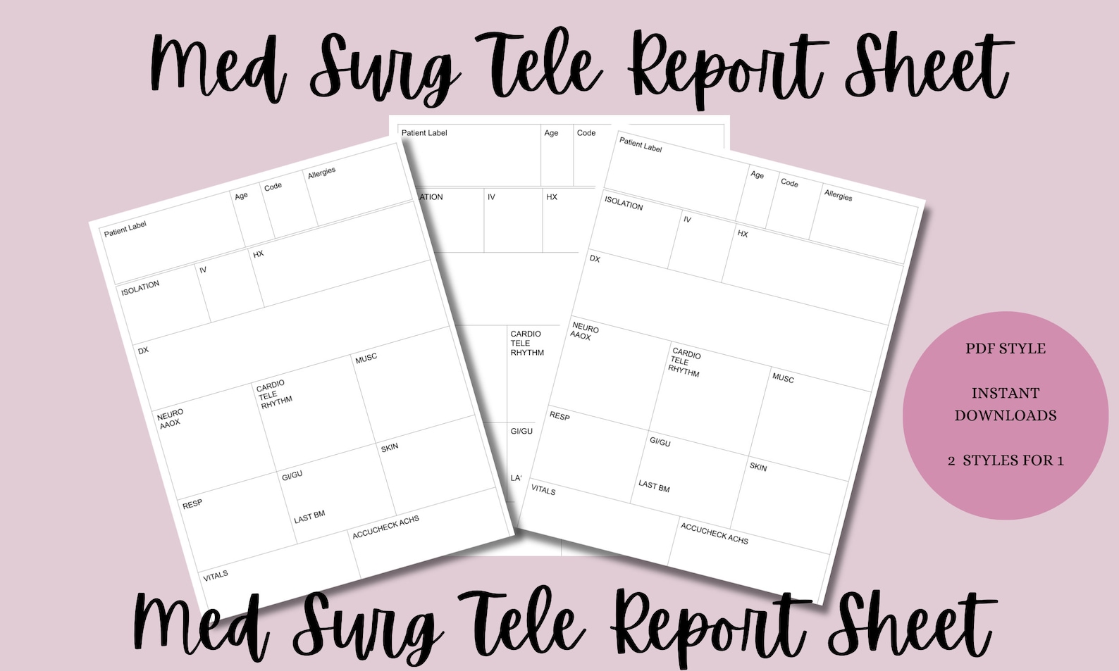 MED SURG TELE Nurse Report Sheet, Tele Nurse Report Sheet, Nursing ...