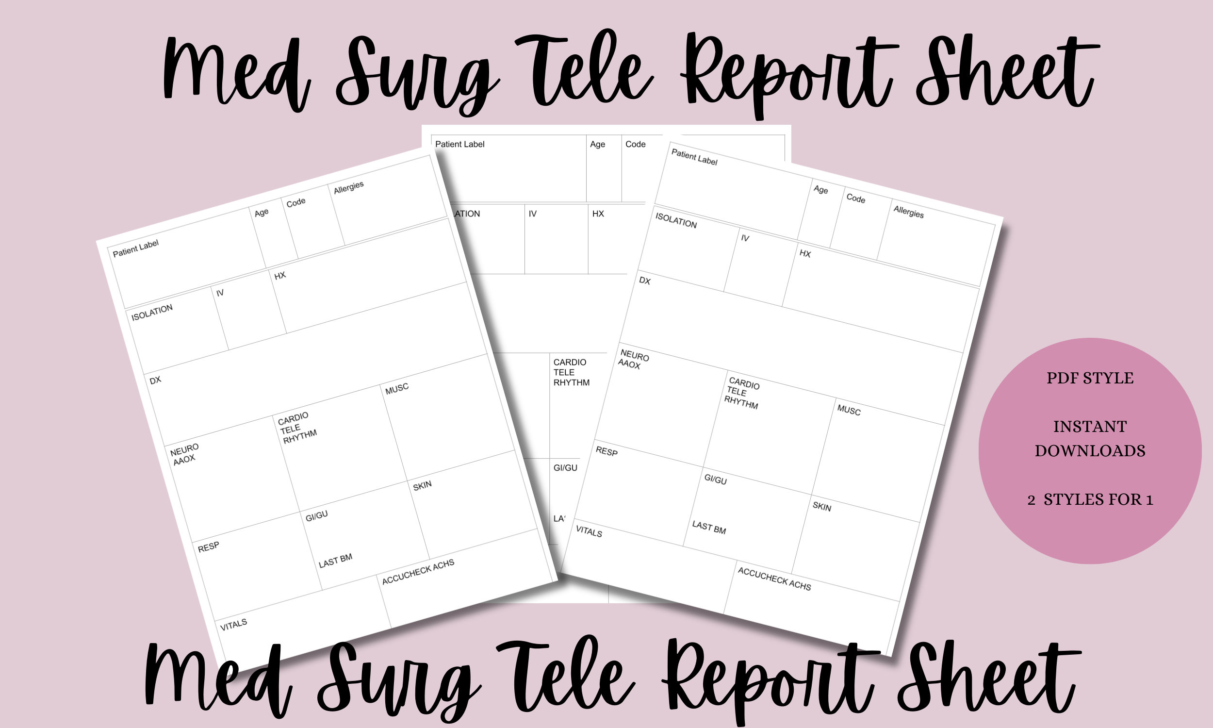 MED SURG TELE Nurse Report Sheet, Tele Nurse Report Sheet, Nursing ...