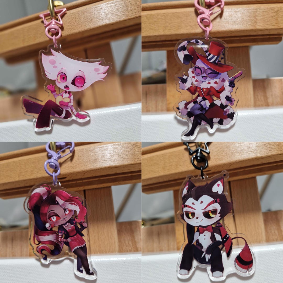 Hazbin Hotel Acryllic Keychains Husk, Angel Dust, Valentino, Velvette ...