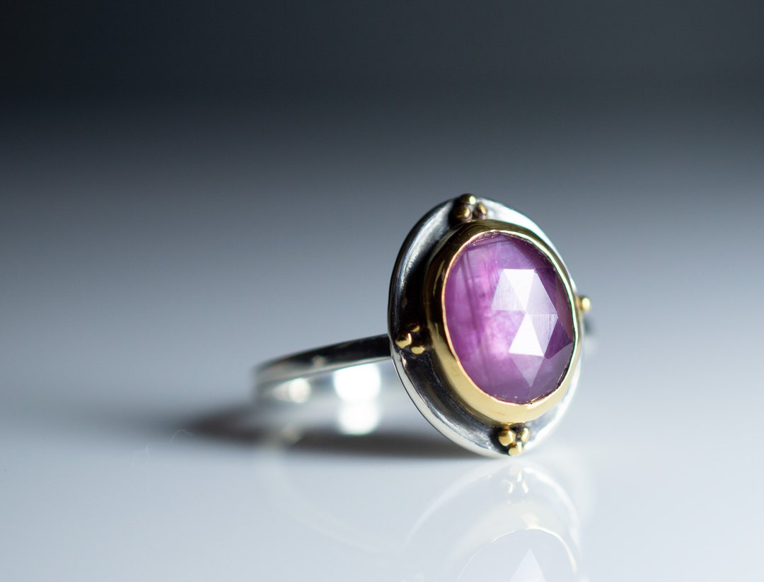 Burgundy Sapphire Ring With 22k Gold Accents, F38 - Etsy