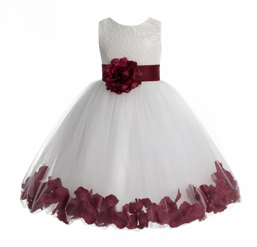 Heart Shaped Cutout Ivory Flower Girl Dress, Floral Petals Dress, Ivory ...