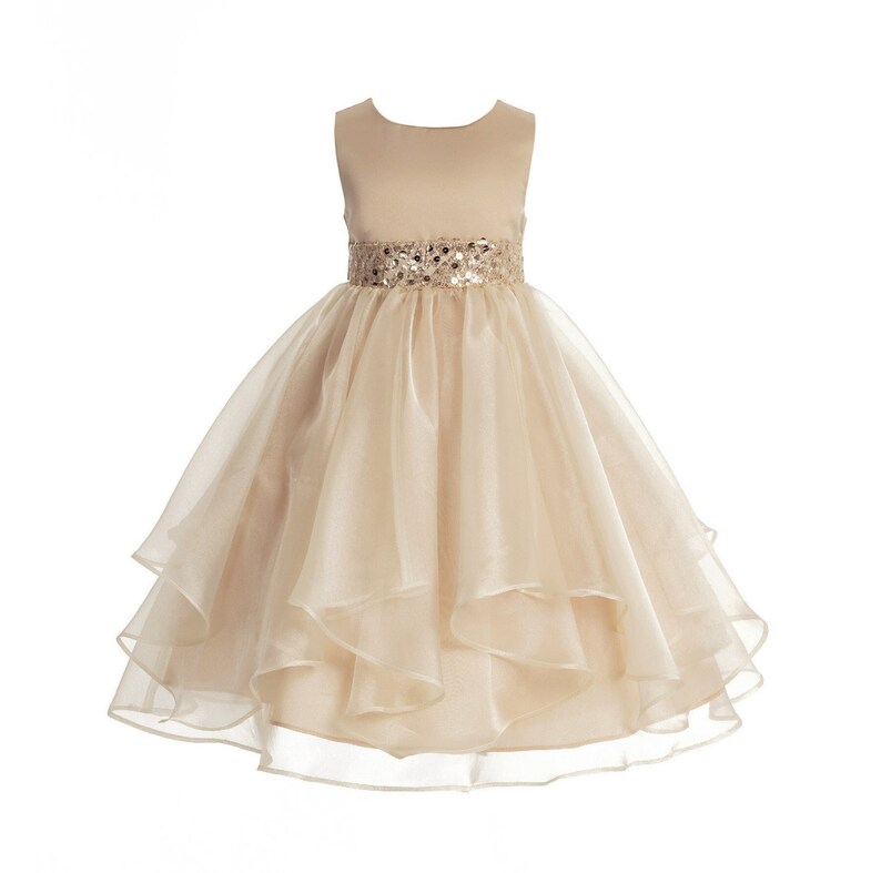 Ruffled Organza Flower Girl Dress With Sequin Sash Junior - Etsy