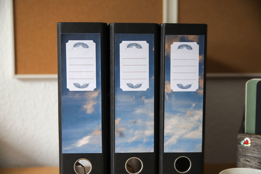 Set of 3 Printable Binder Labels With Sky and Feather Motif With Blank ...