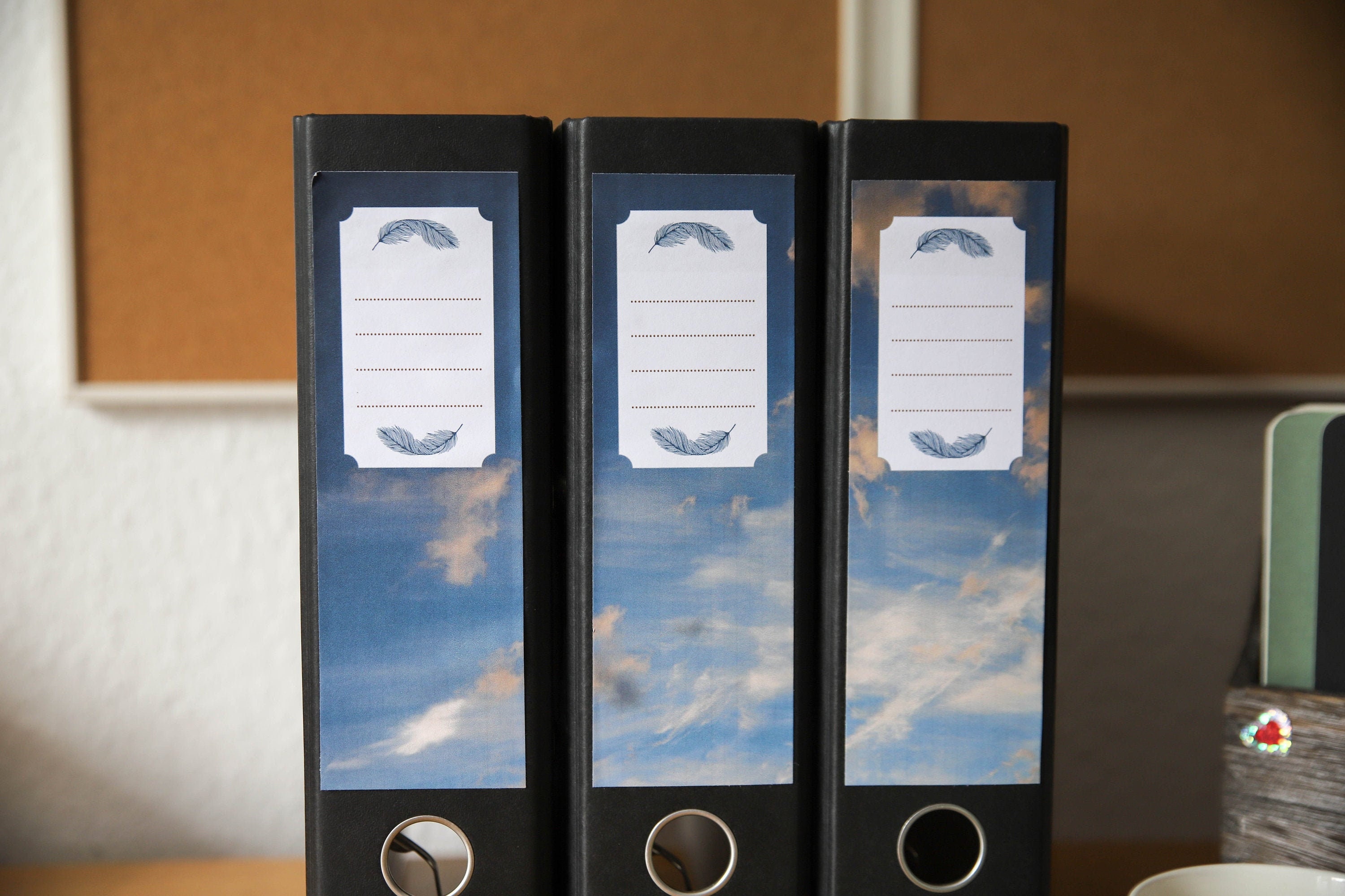 Set of 3 Printable Binder Labels With Sky and Feather Motif With Blank ...