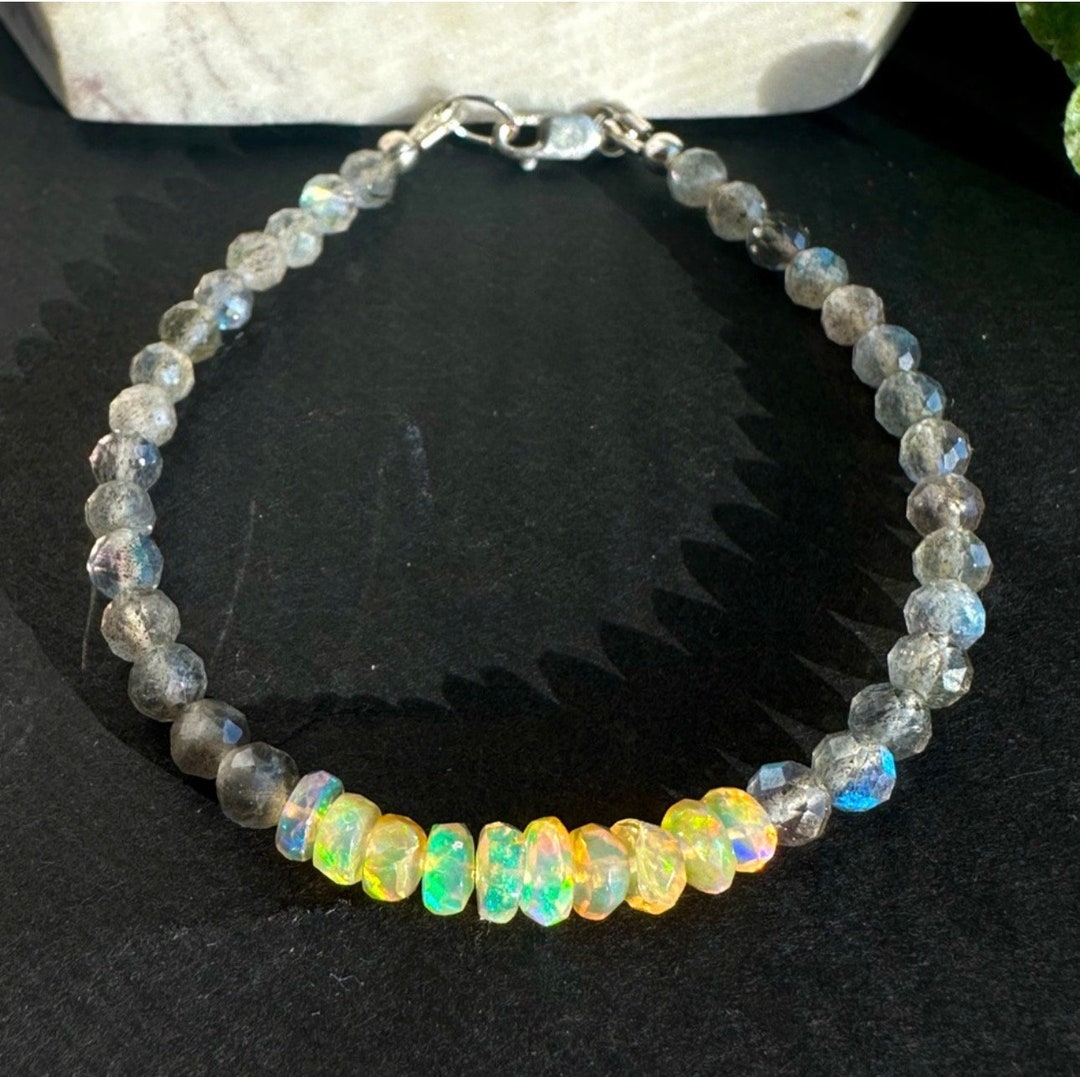 Labradorite and Opal Beaded Bracelet: Sterling Silver Gemstone Jewelry ...