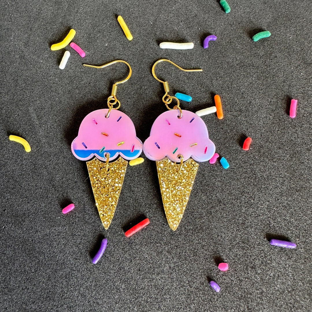 Ice Cream Earrings Holographic Ice Cream Cone Earrings Iridescent ...