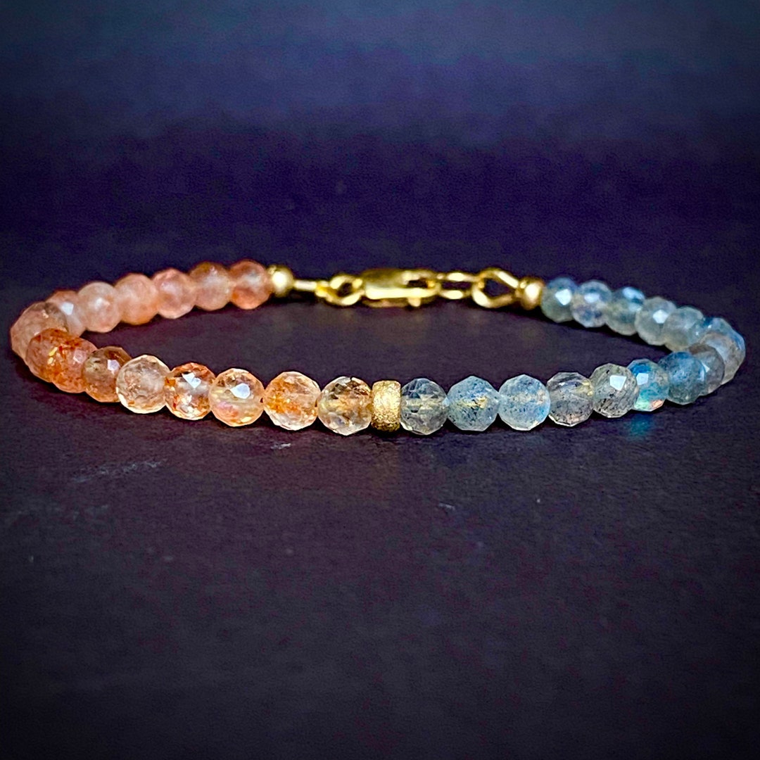 Sunstone Labradorite Bracelet 14k Gold, Labradorite Beaded Bracelet ...