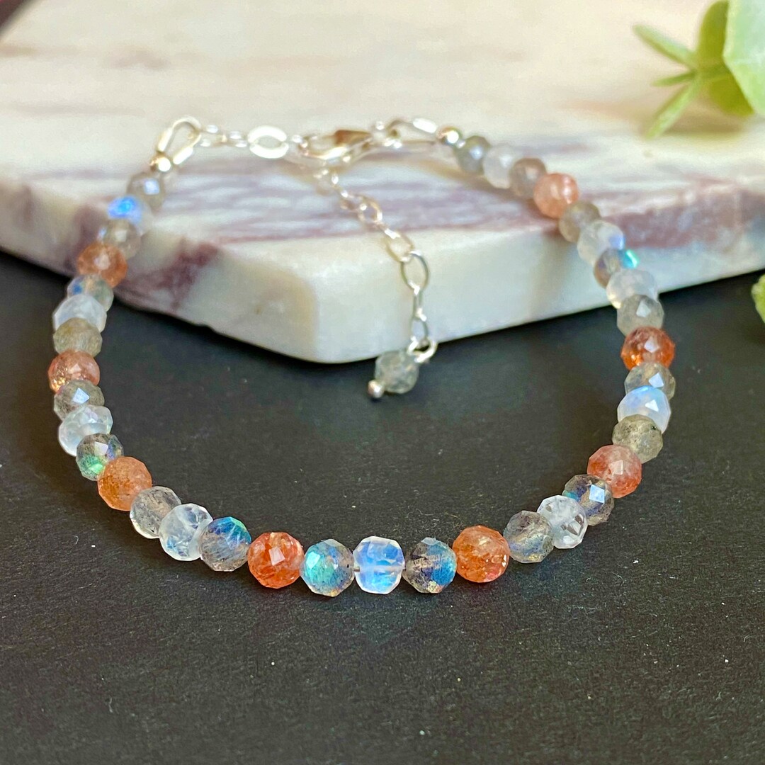 Labradorite Bracelet Moonstone Bracelet Sunstone Bracelet - Etsy