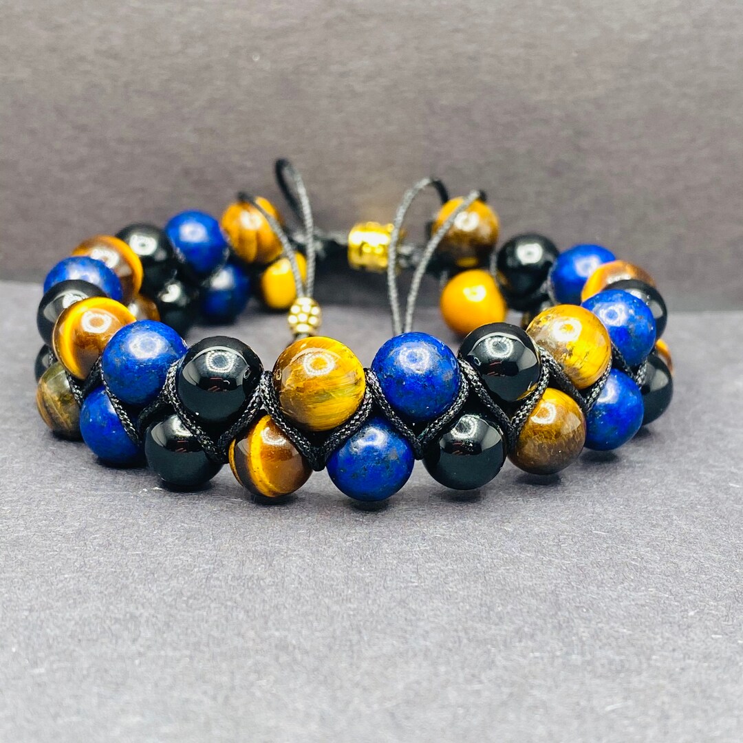 Lapis Lazuli, Tiger Eye & Black Tourmaline Gemstone Bracelet - Etsy