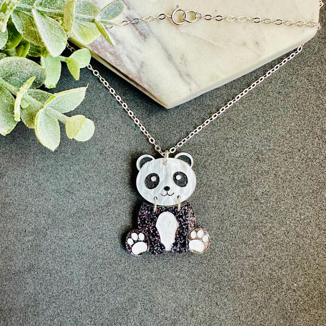 Panda Necklace Cute Asian Panda Bear Pendant Sterling Silver Glitter ...