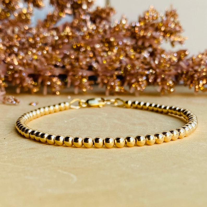 14k Gold Filled Ball Bracelet: Dainty Beaded Stacking Bracelet - Etsy