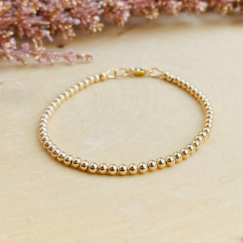 14k Gold Filled Ball Bracelet: Dainty Beaded Stacking Bracelet - Etsy
