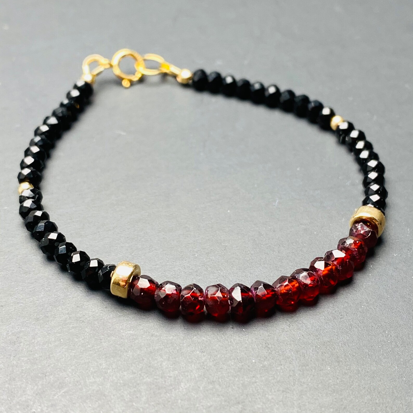 Garnet and Black Tourmaline Bracelet: January Birthstone, 14k Gold ...