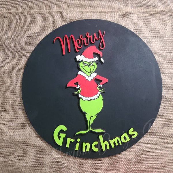 Grinch Round Door Hanger Svg - Etsy
