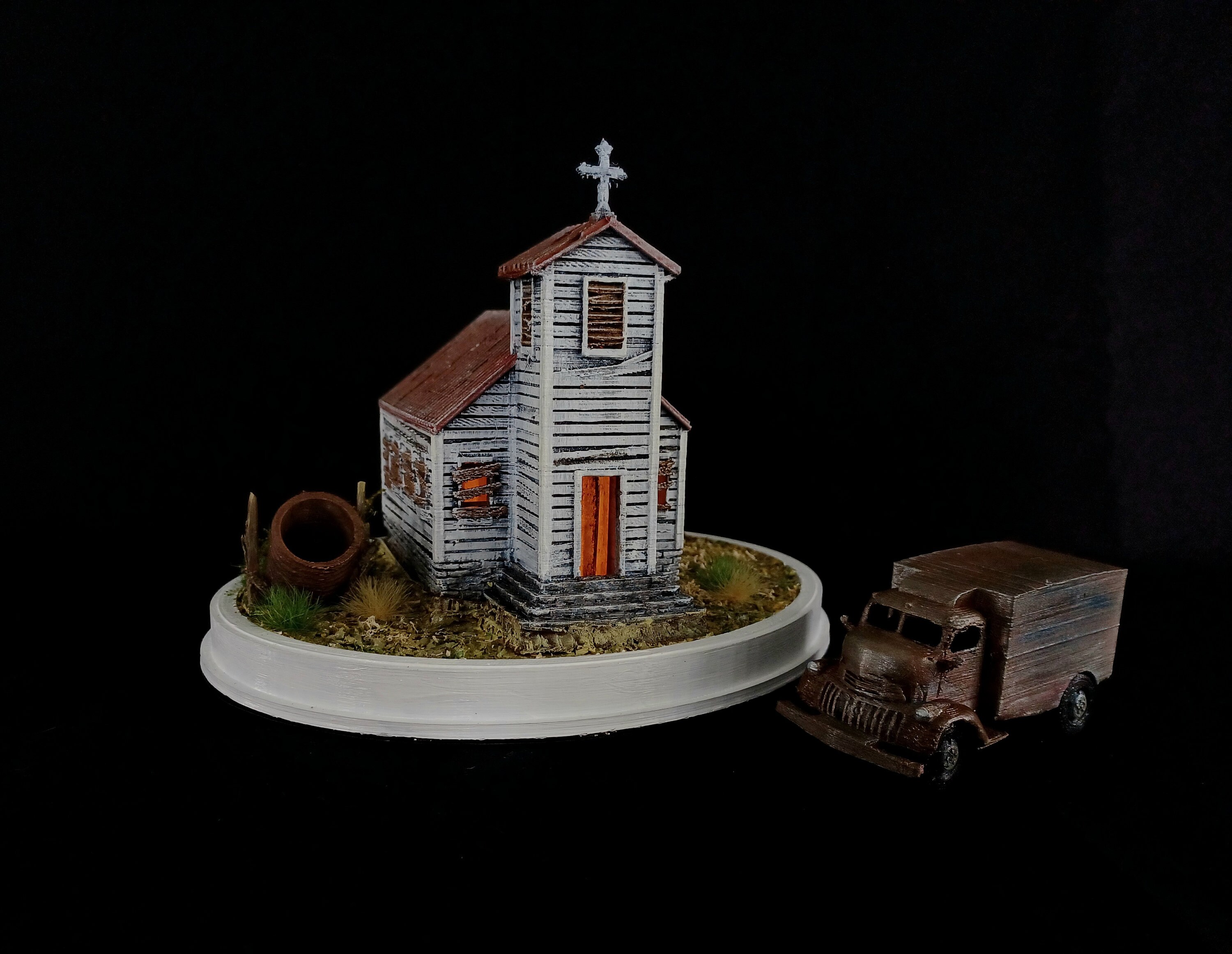 The 'miniature Horror Place' Mini Model. Miniature Church and Truck ...