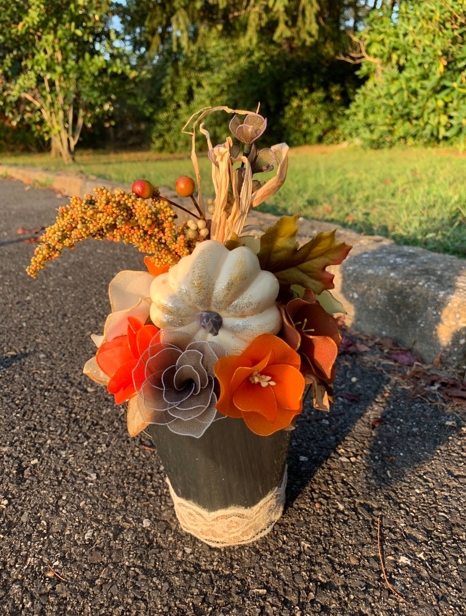 Thanksgiving Flowers Arrangement in Bucket, Unique Handmade, Gifts ...