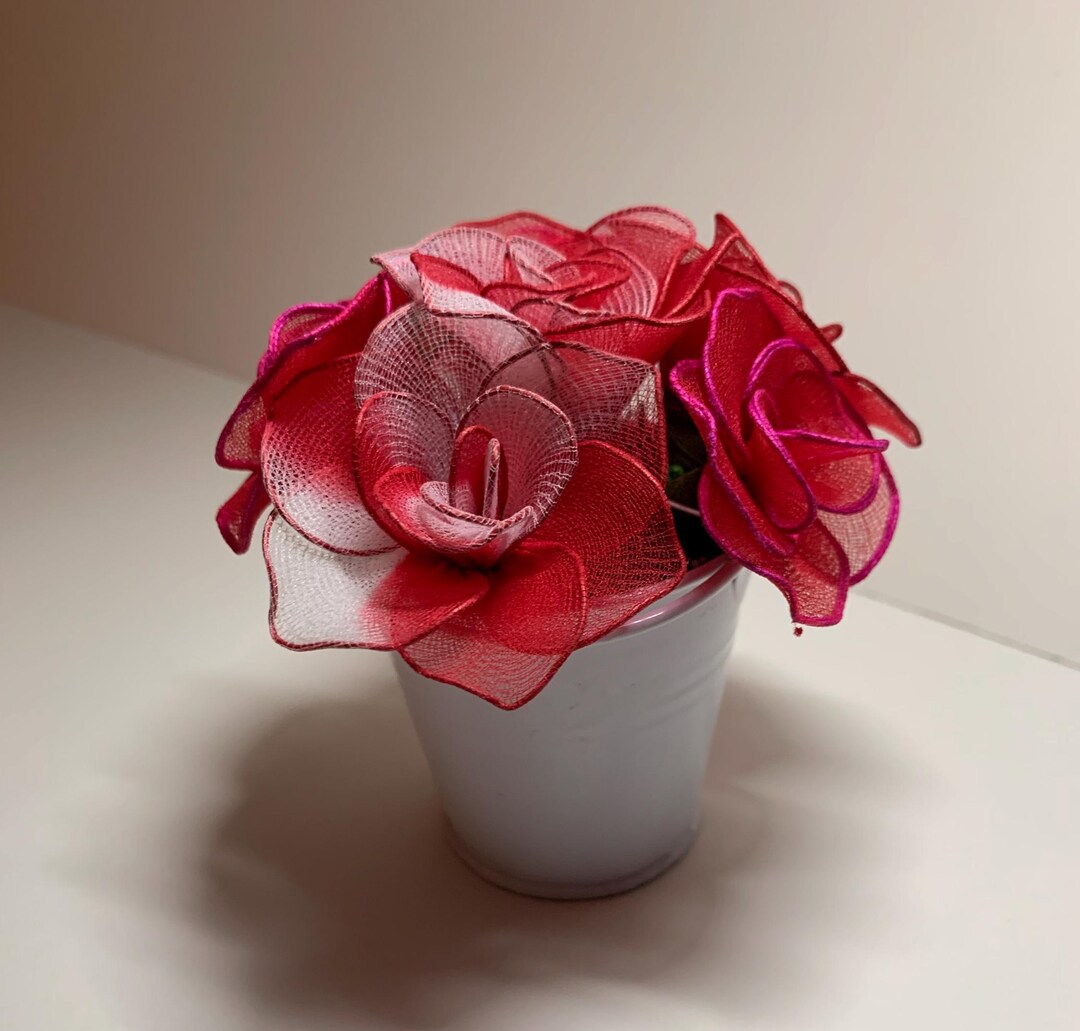Handmade Red Roses Flowers in Tiny White Bucket, Gift Flowers ...