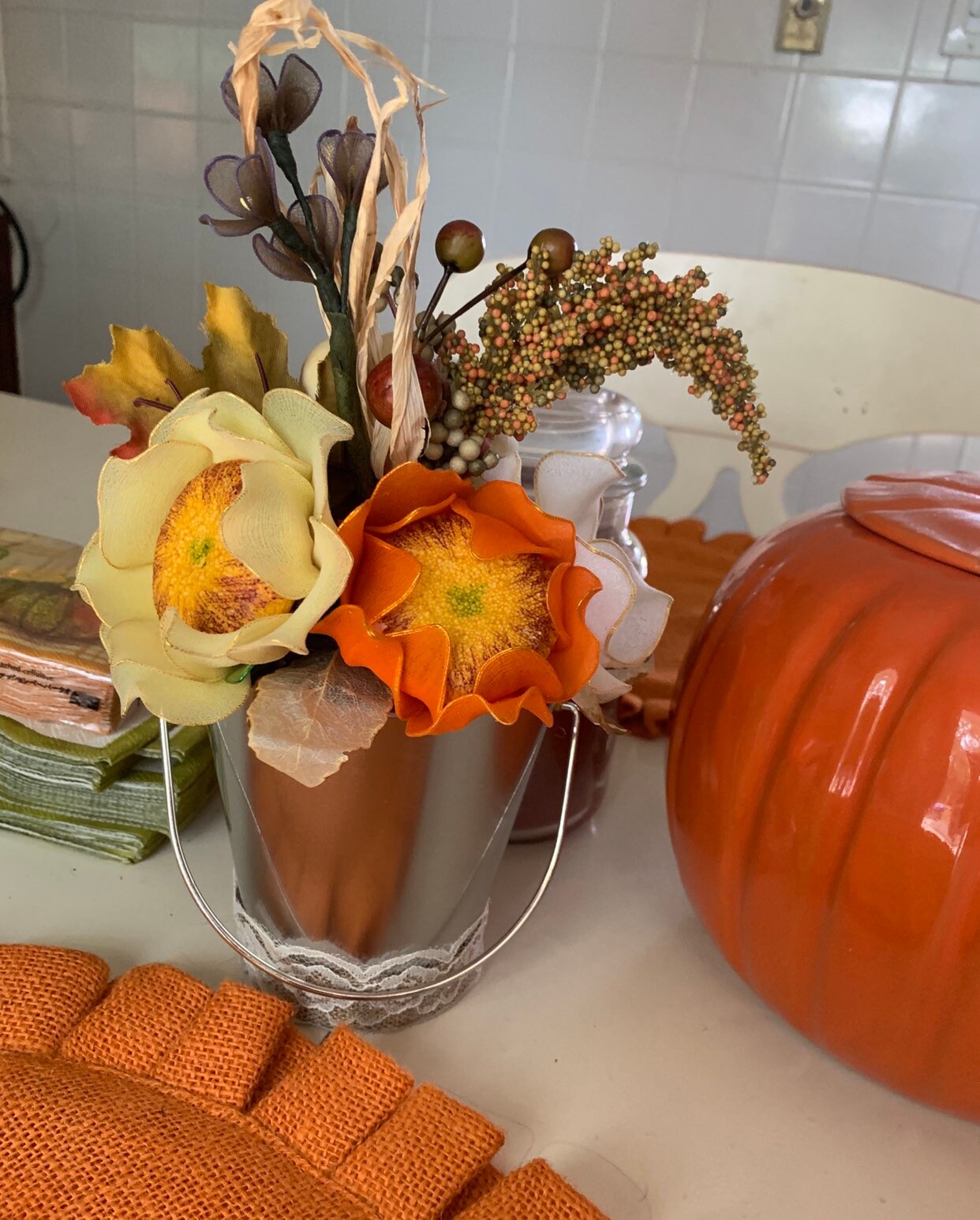 Thanksgiving Flowers Arrangement in Bucket, Unique Handmade, Gifts ...