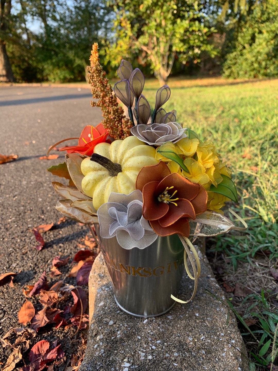 Thanksgiving Flowers Arrangement Handmade in Bucket Gifts - Etsy