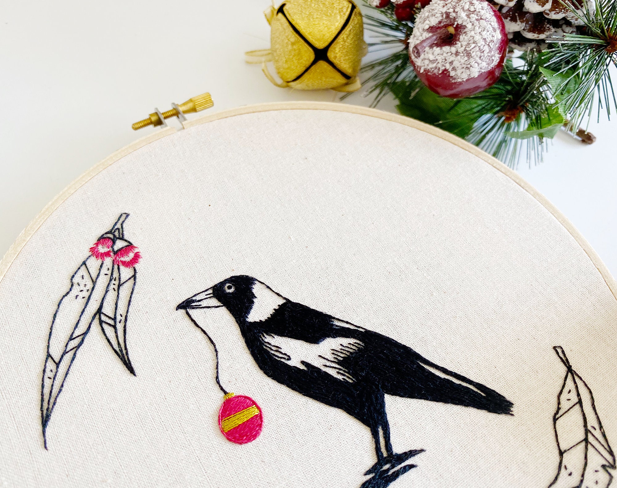 PDF EMBROIDERY PATTERN ⨯ Christmas Magpie | Australian Bird Animal ...